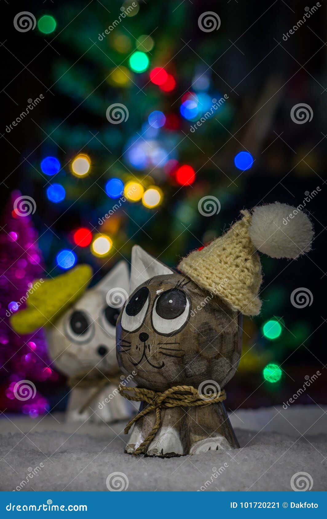 Two Puppet Cats in Hats in the Snow. Stock Image - Image of garland ...