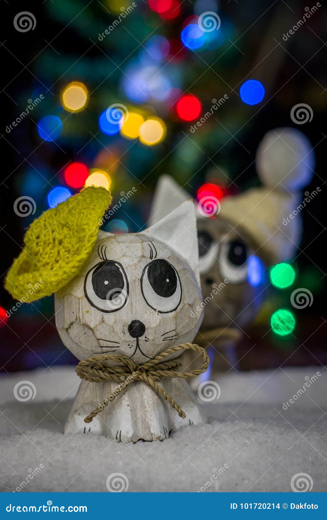 Two Puppet Cats in Hats in the Snow. Stock Photo - Image of vertical ...