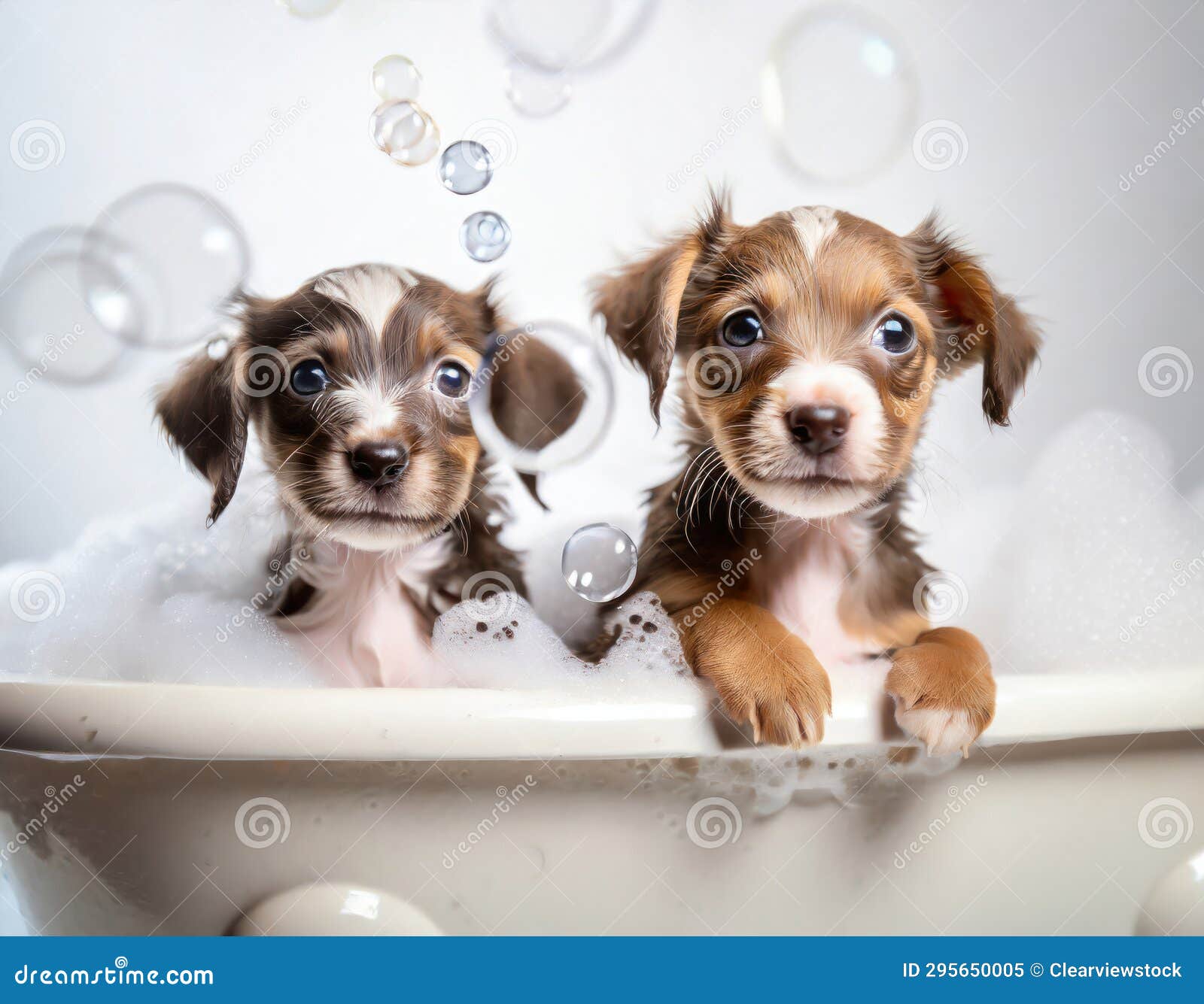 Two Puppies in the Bubble Bath Together Stock Illustration ...