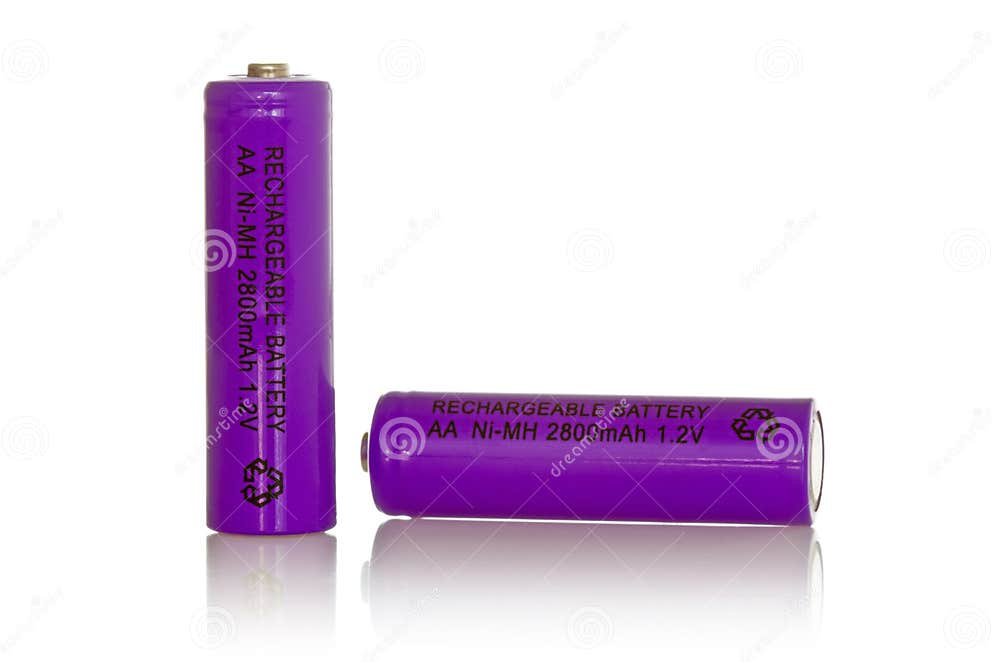 Two Purple Rechargeable Batteries Stock Photo - Image of isolated ...