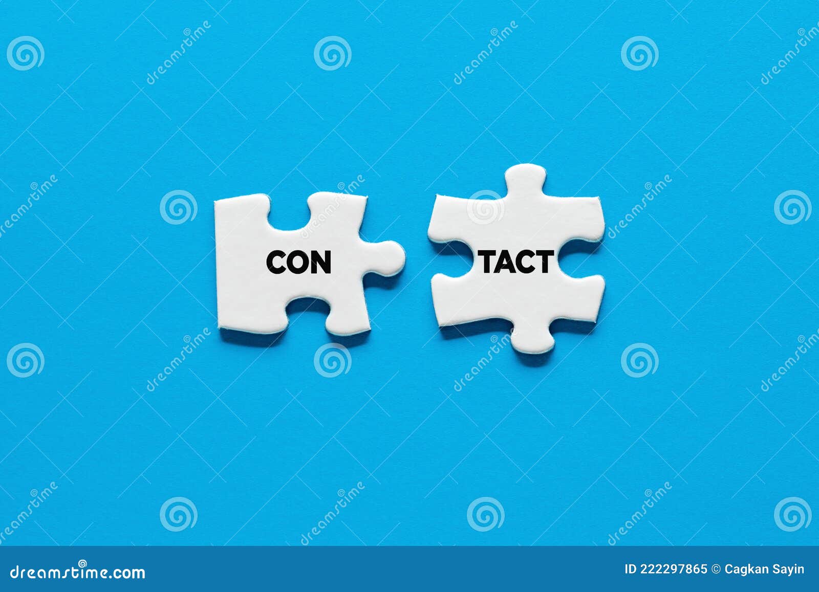 Two Puzzle Pieces with the Word Contact. Communication, Cooperation and ...