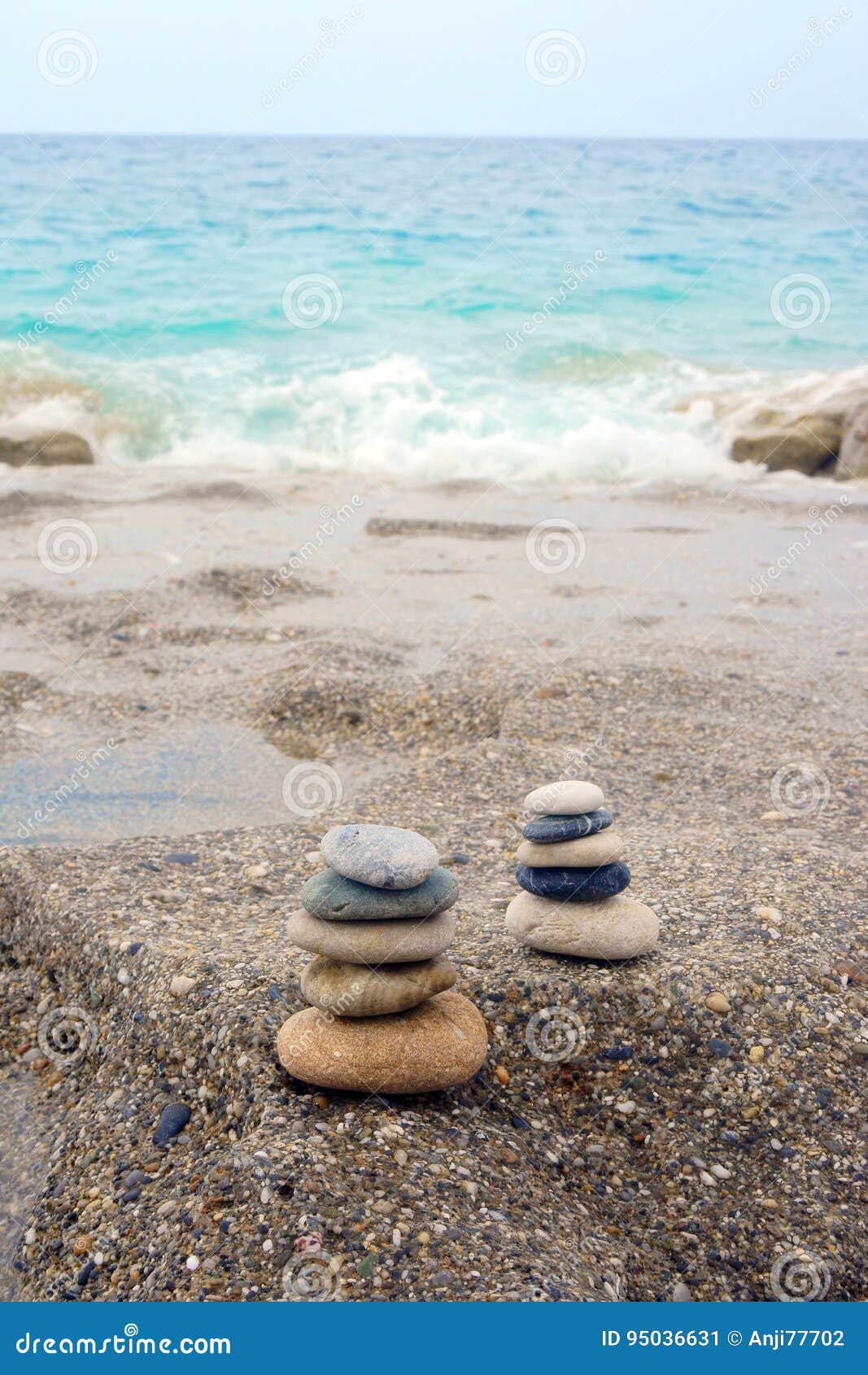 Two Pyramids of Stones on the Beach Stock Image - Image of coastline ...