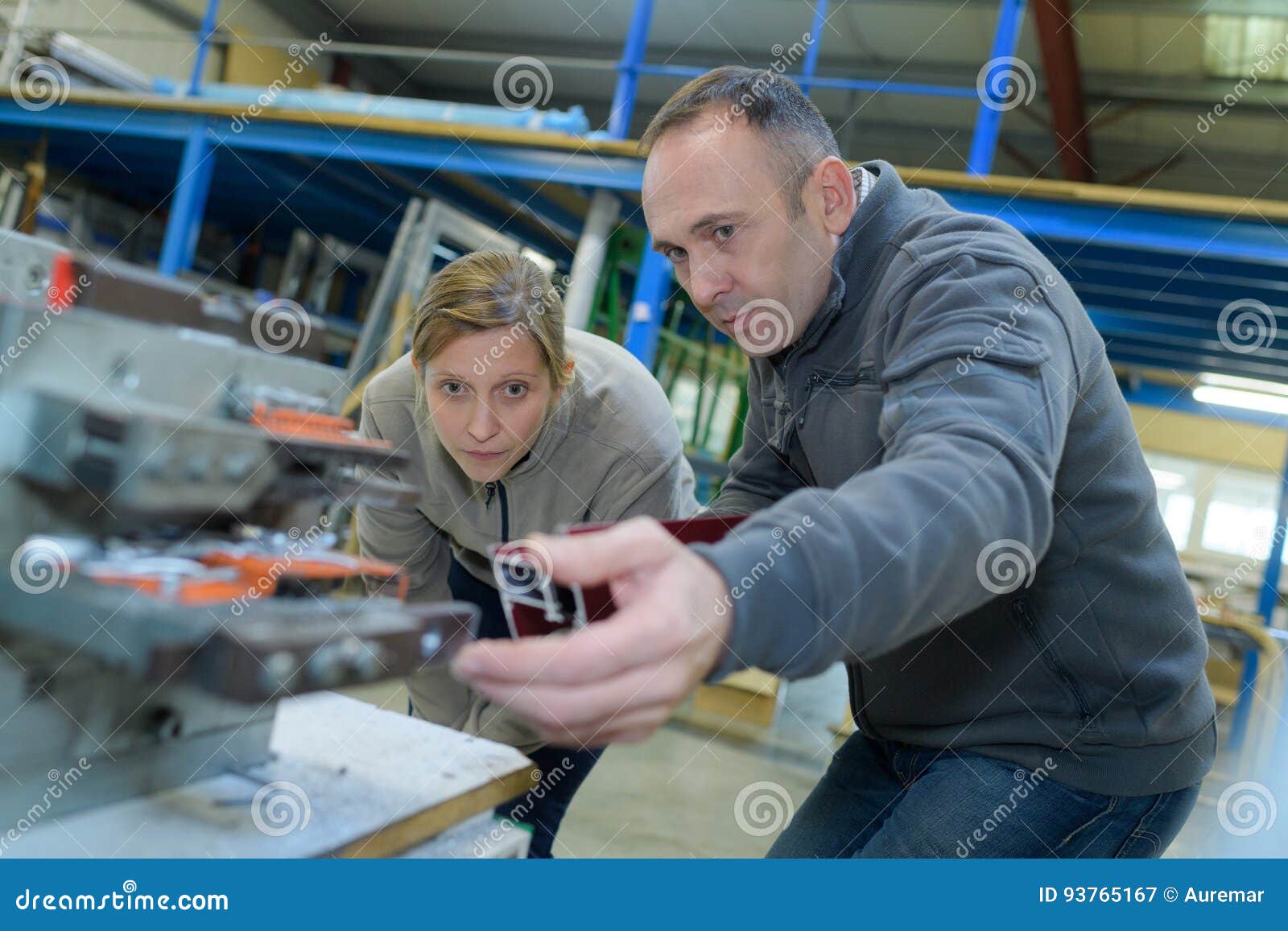 Two Qualified Workers Working on Machine in Factory Stock Image - Image ...
