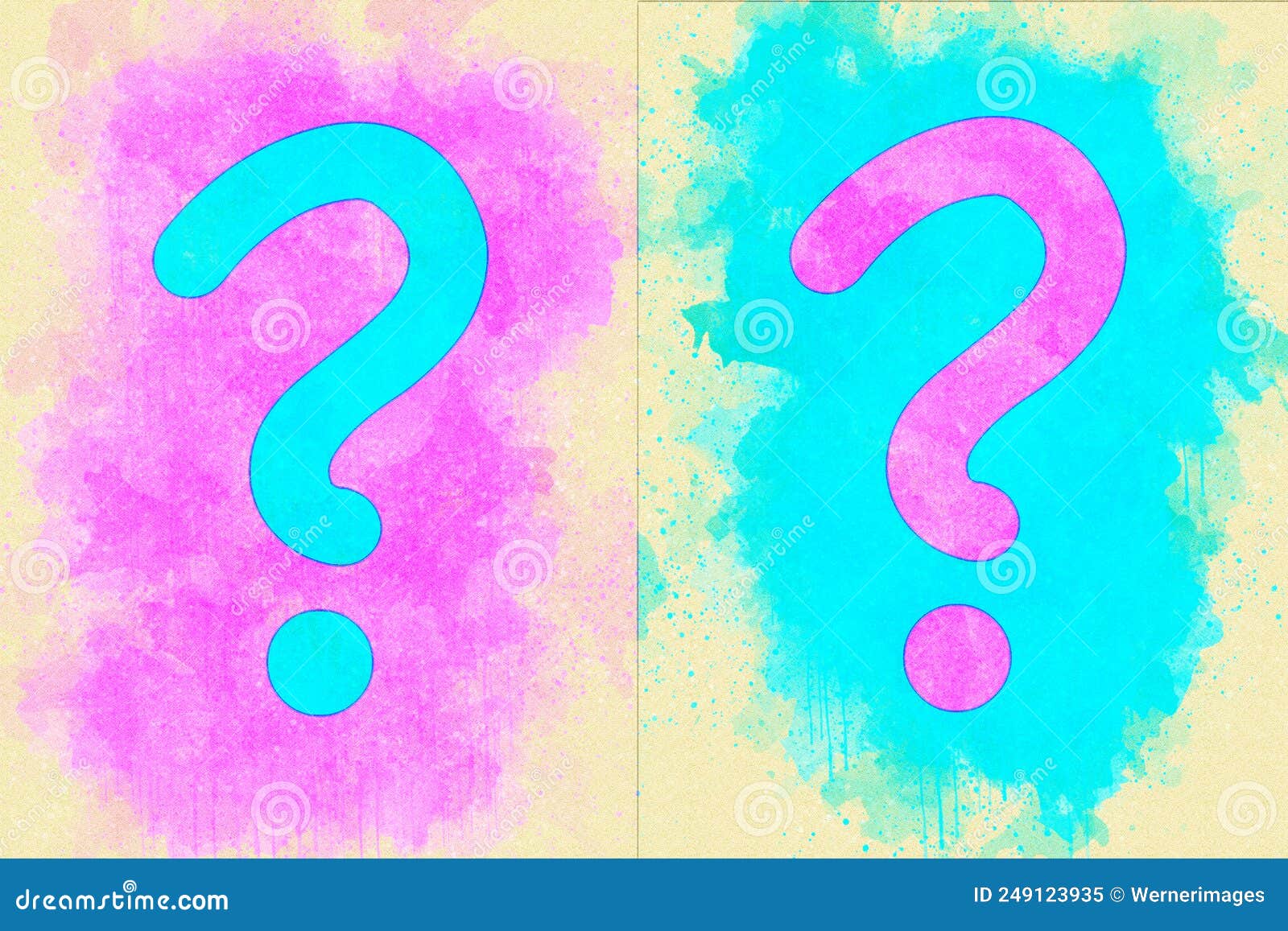 Two Question Marks in the Colors of Blue and Pink in Watercolors Stock ...