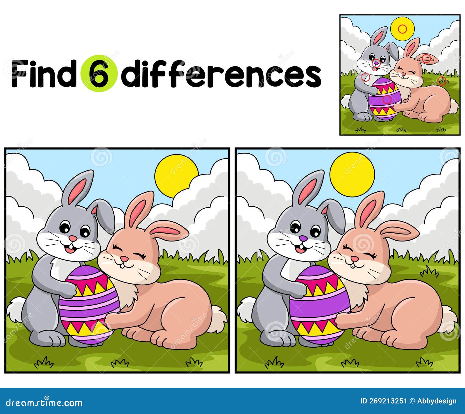 Two Rabbit Holding Easter Egg Find the Differences Stock Illustration ...