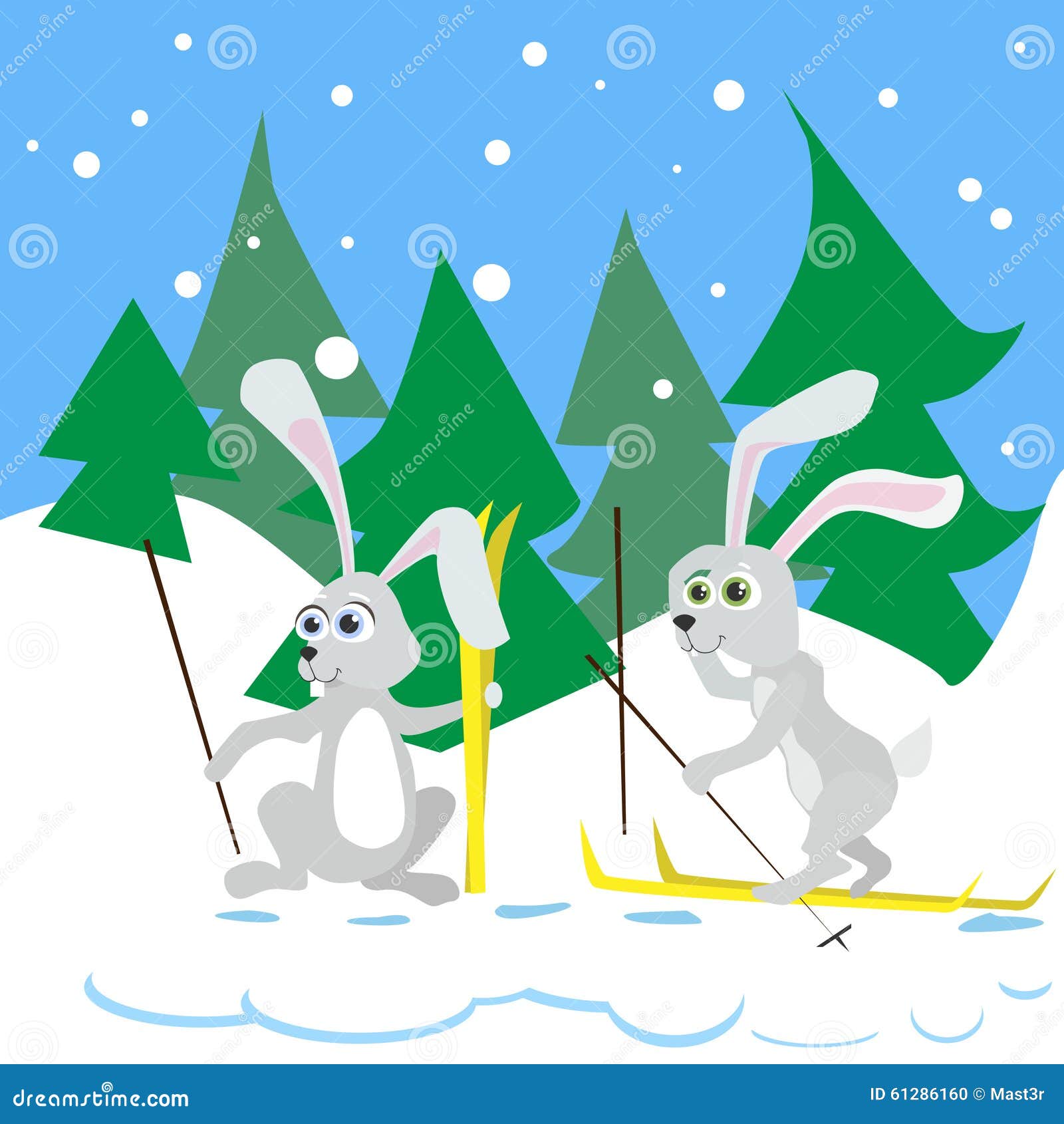 Two Rabbit Ski Winter Snow Forest Vector Stock Vector - Illustration of ...