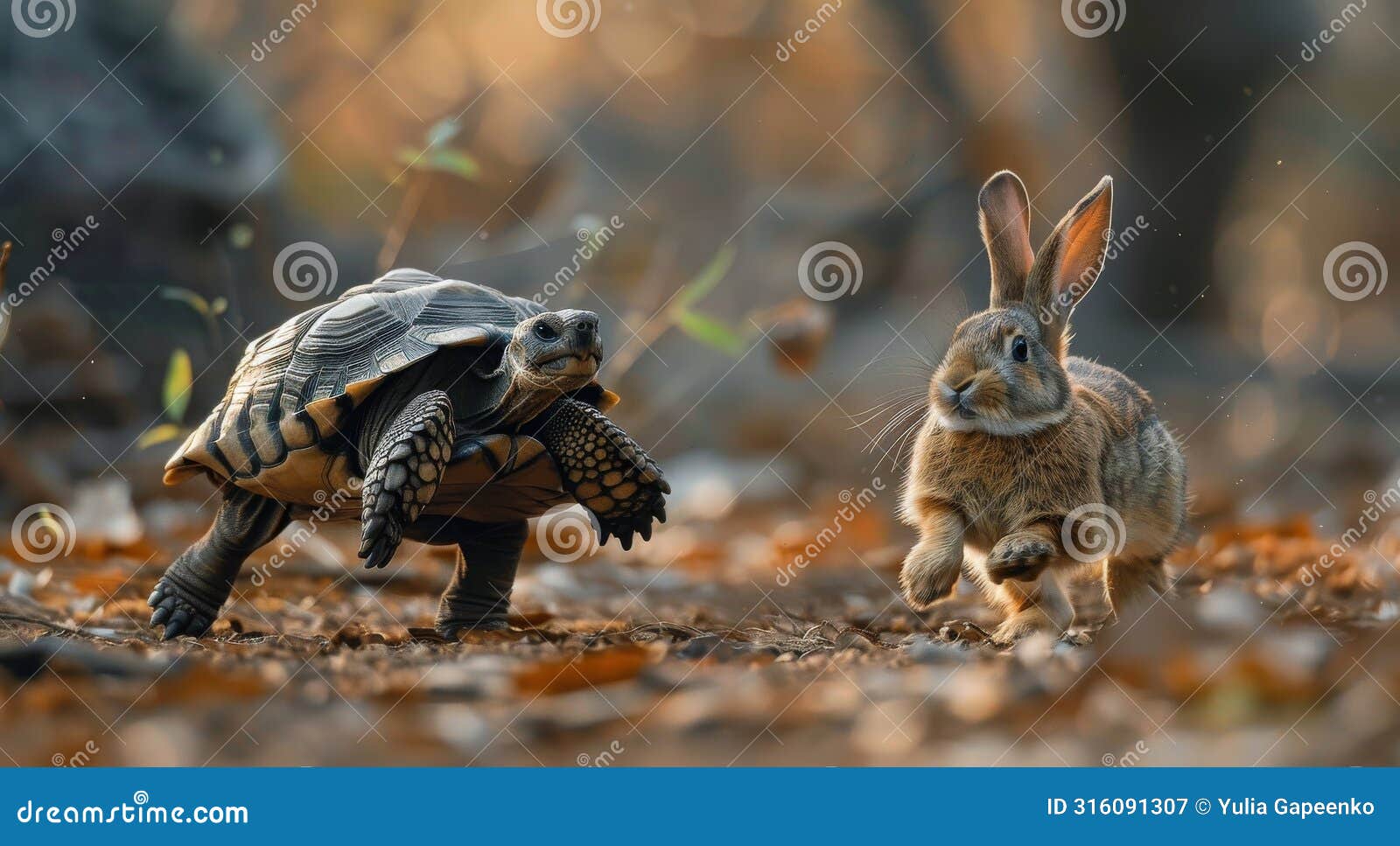 Two Rabbits Chasing Turtle in Dirt Stock Image - Image of movement ...