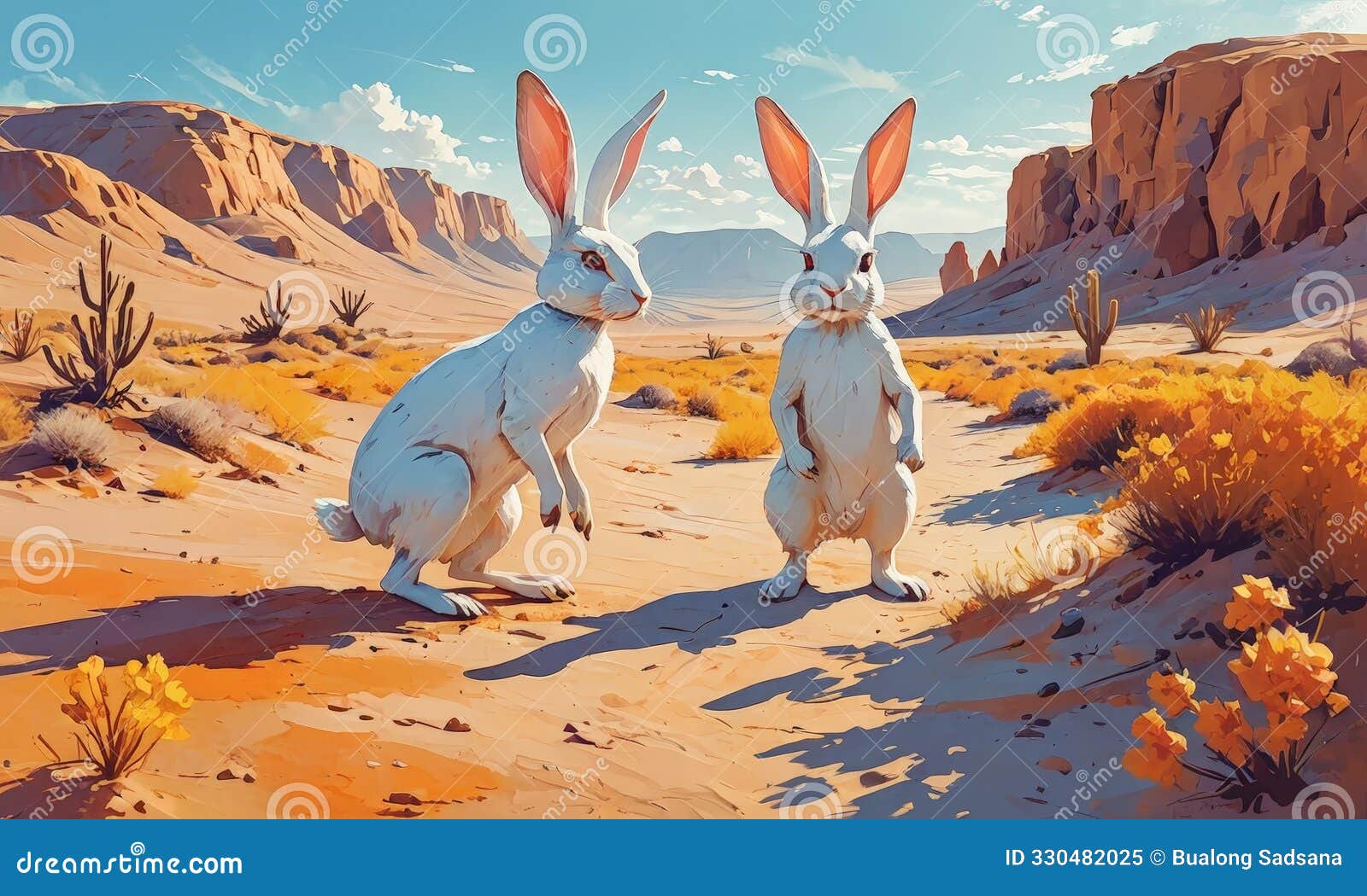 Two rabbits in the desert stock illustration. Illustration of desert ...