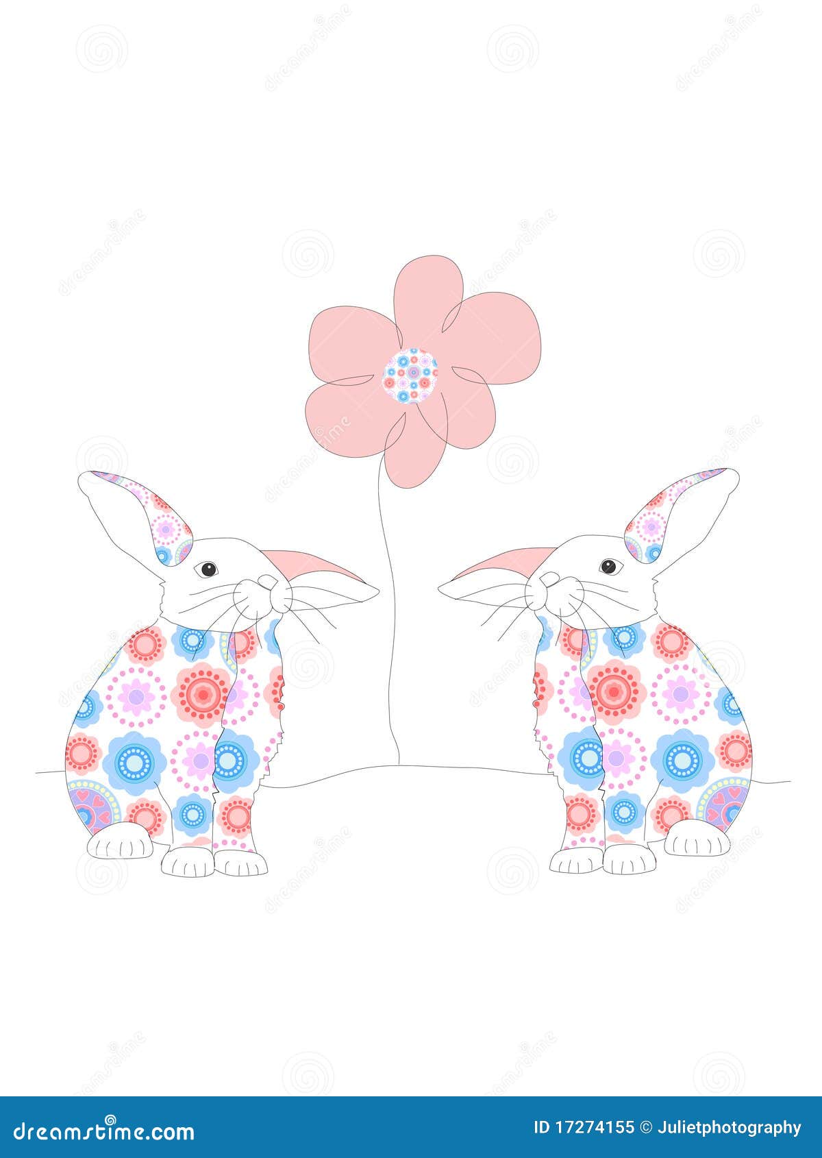 Two rabbits and a flower stock illustration. Illustration of flowers ...