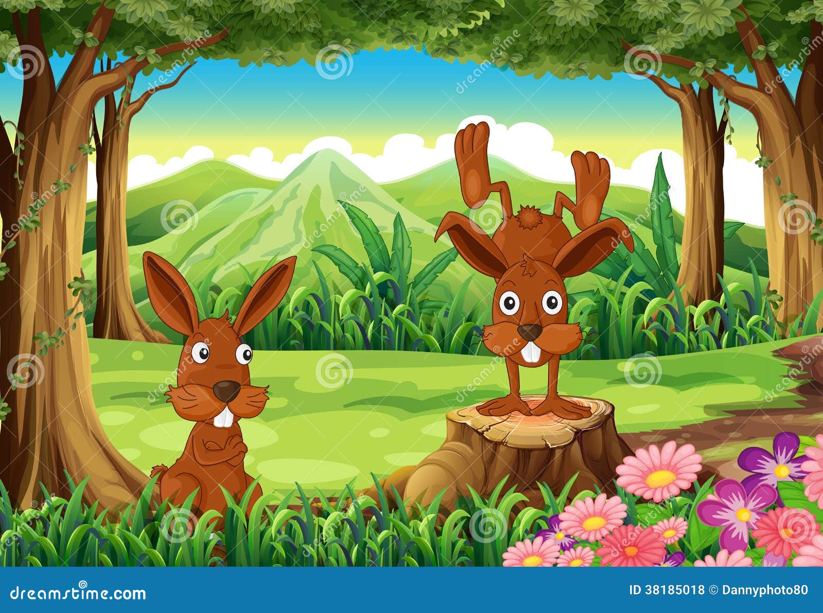 Two rabbits at the forest stock vector. Illustration of grass - 38185018