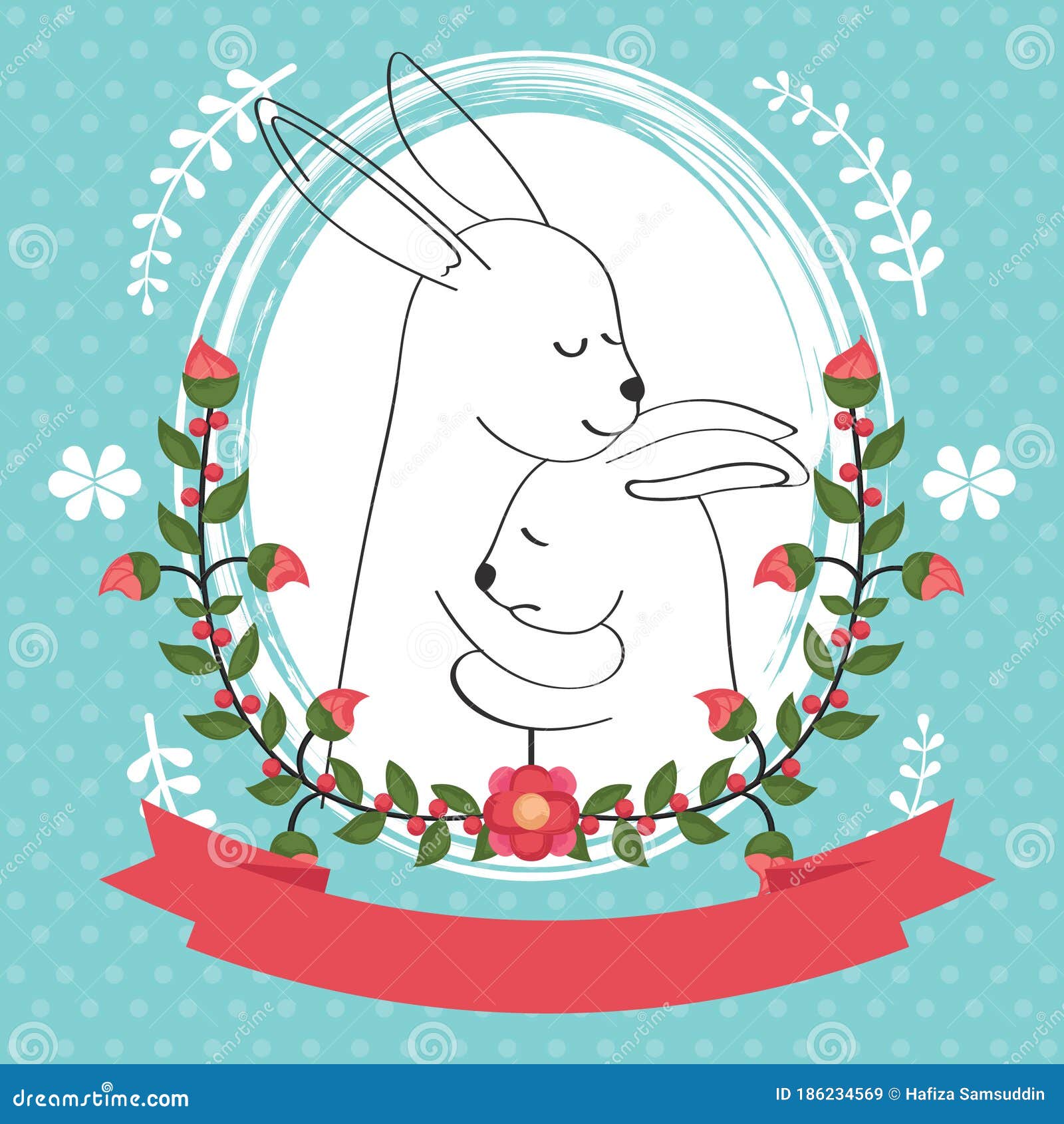Two Rabbits Hugging Each Other. Vector Illustration Decorative Design ...