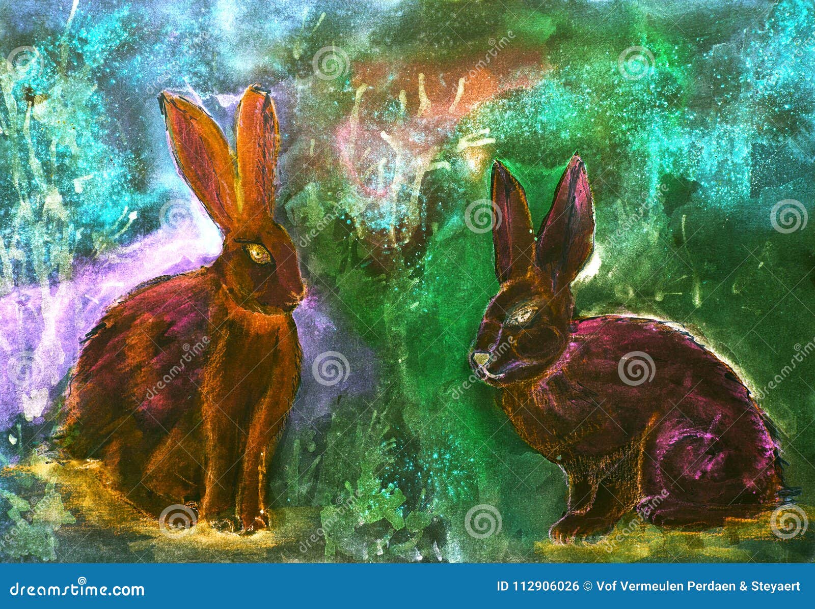 Two Rabbits in Psychedelia. Stock Illustration - Illustration of ...
