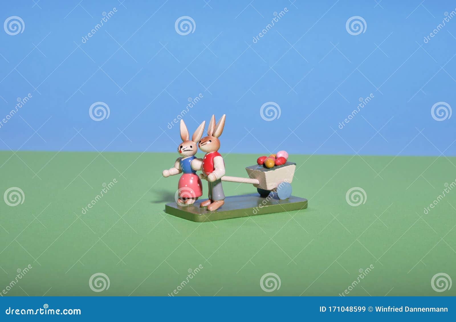 Two Rabbits Pull a Cart with Coloured Eggs Stock Image - Image of green ...