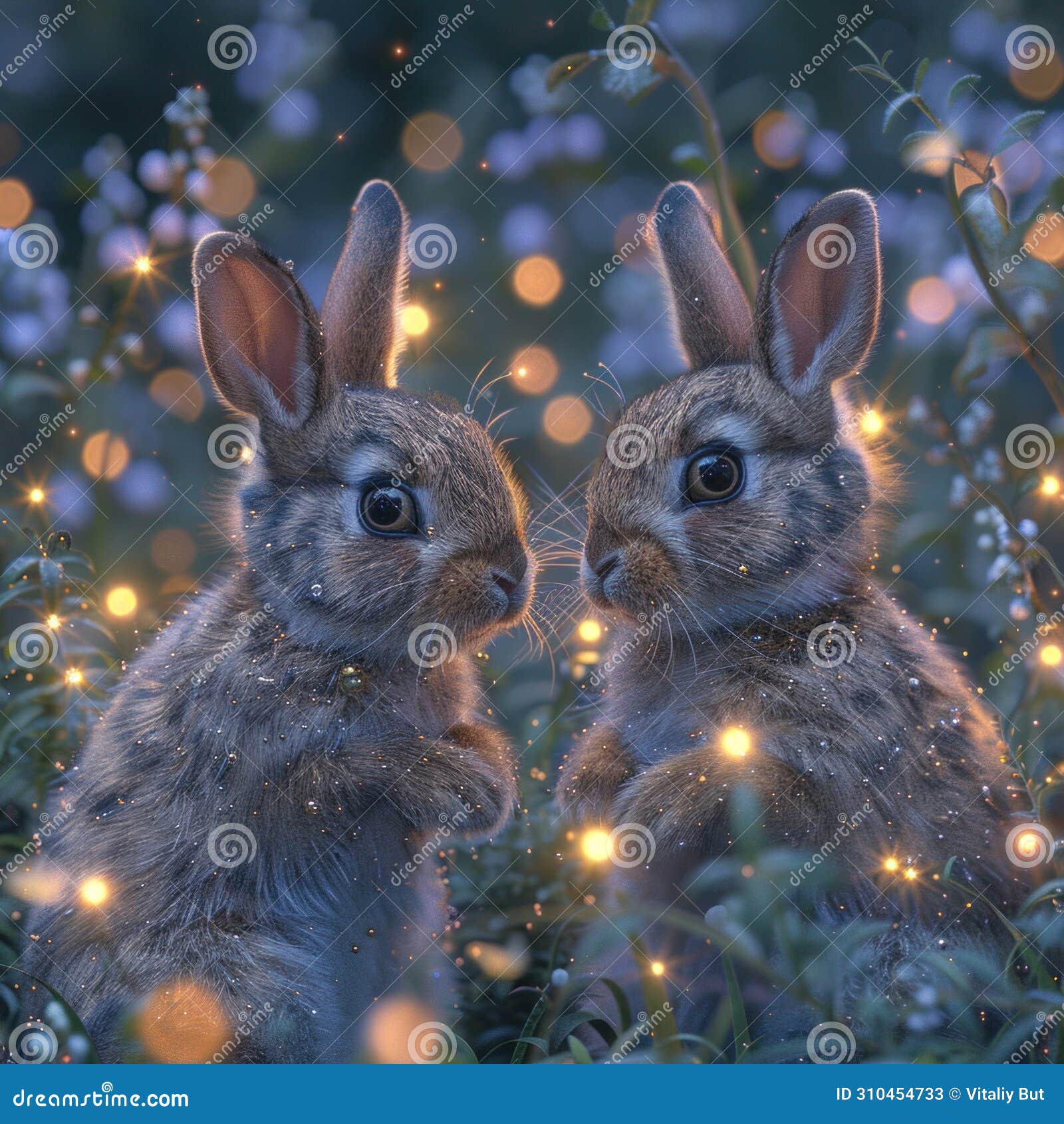 Two Rabbits Sitting in a Field of Grass Stock Image - Image of furry ...