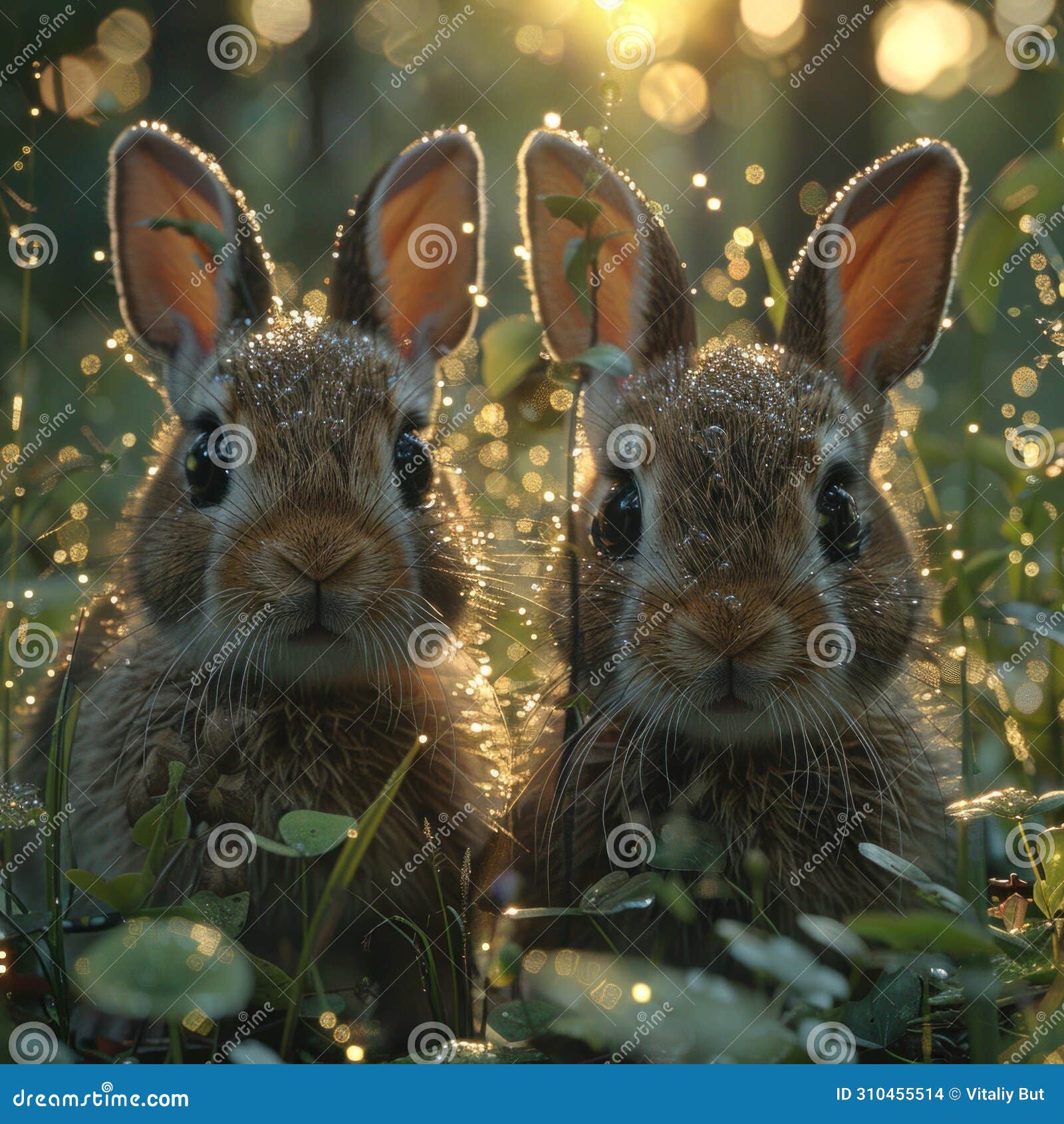 Two Rabbits Sitting in Grass Stock Photo - Image of rabbits, field ...