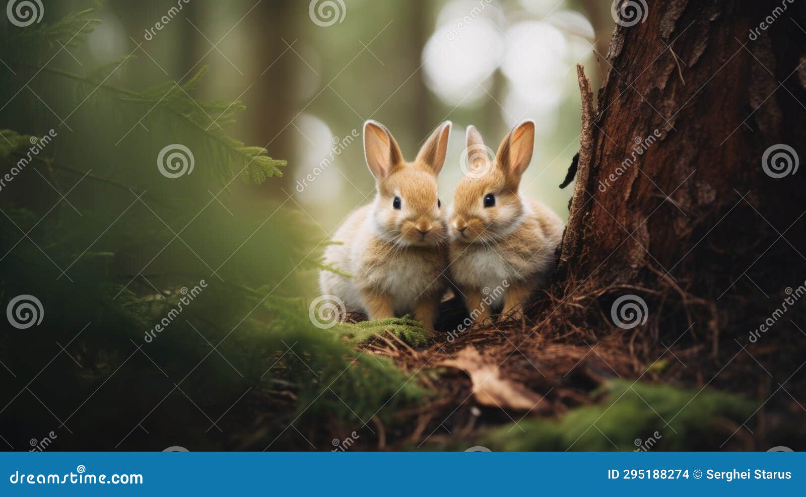 Two Rabbits are Standing in the Woods, AI Stock Photo - Image of ...