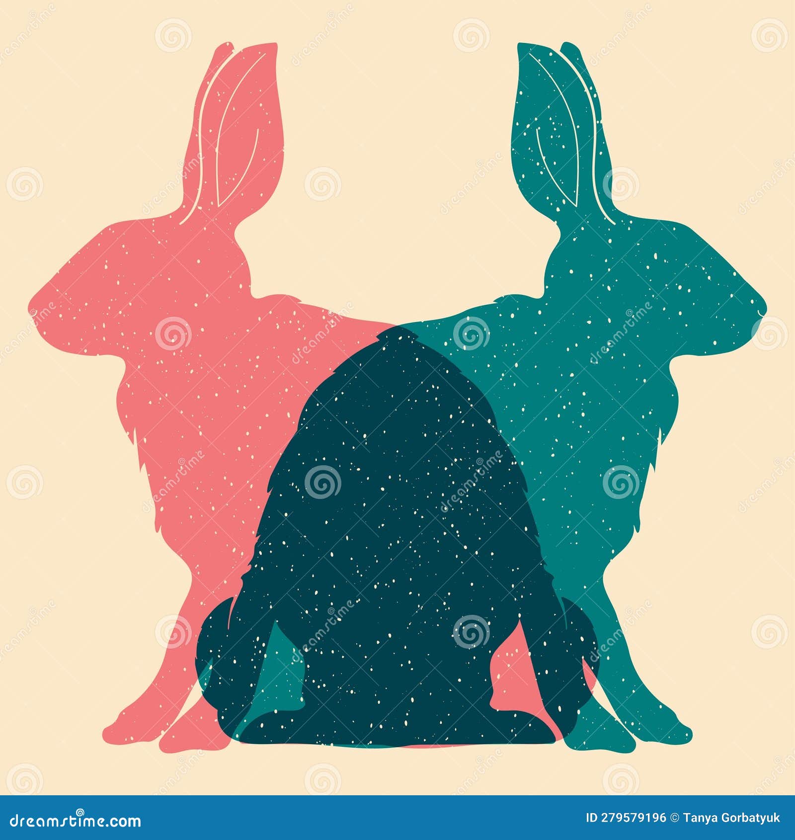 Two Rabbits. Vector Illustration. Risograph Print Effect Stock Vector ...
