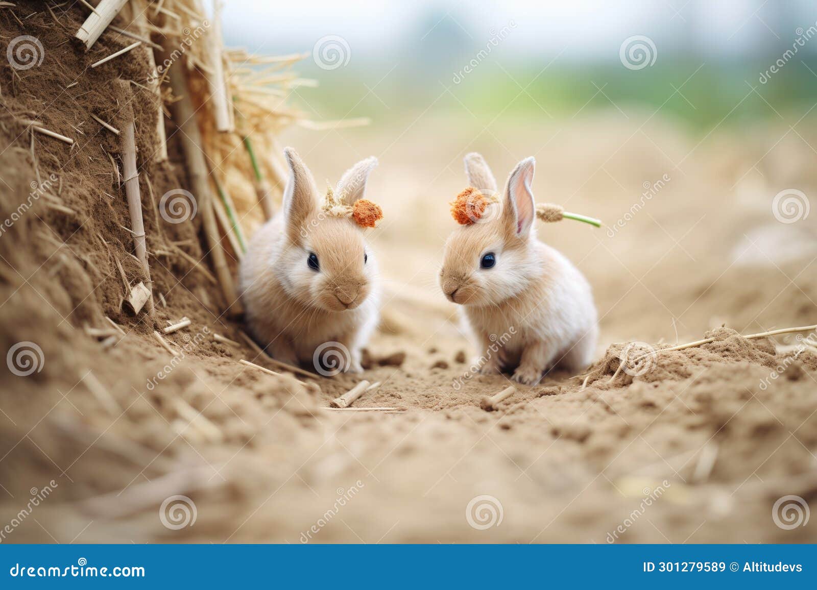 Two Rabbits Working on the Same Burrow Stock Image - Image of mammal ...