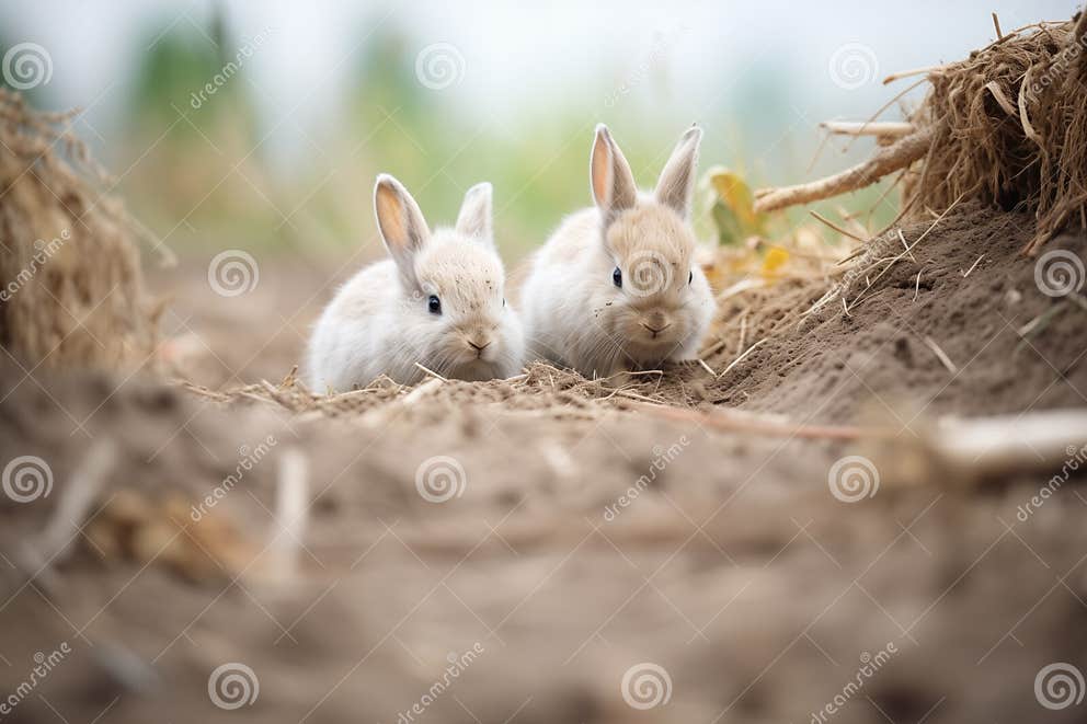 Two Rabbits Working Together on a Burrow Stock Illustration ...