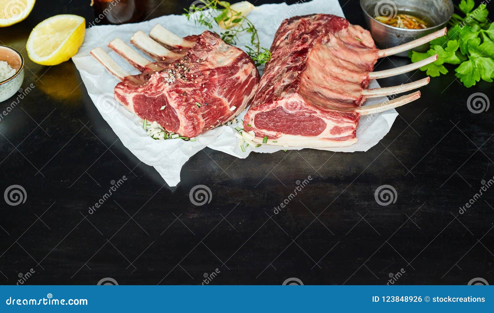 Two Racks of Lamb with Raw Chops Stock Photo - Image of rustic, chops ...