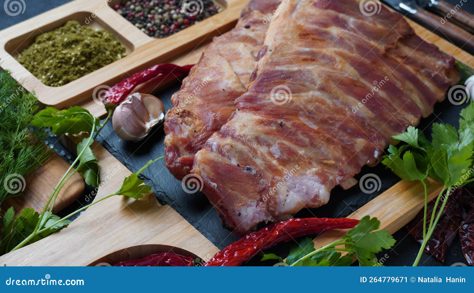 Two Racks of Smoked Pork Ribs with Spices and Herbs Stock Image - Image ...