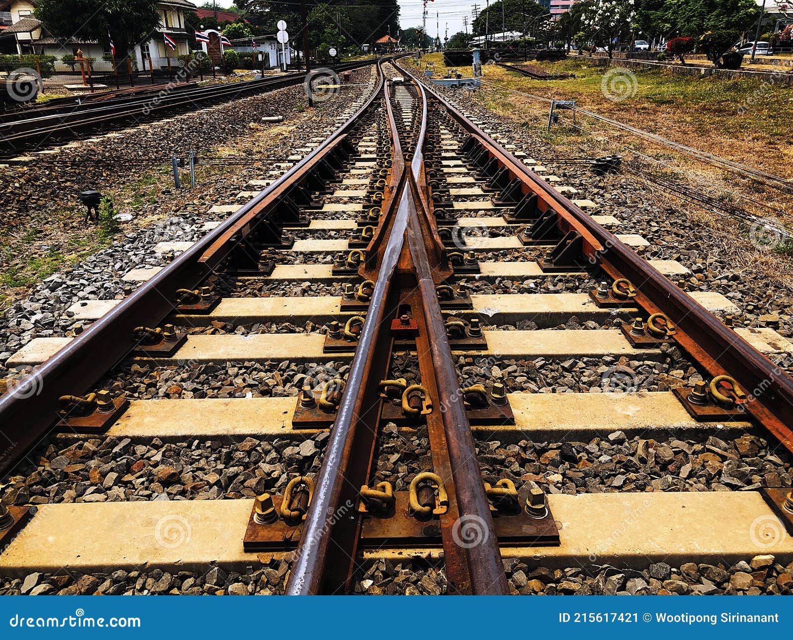 Two Railway Tracks Converge into One Track Stock Image - Image of ...