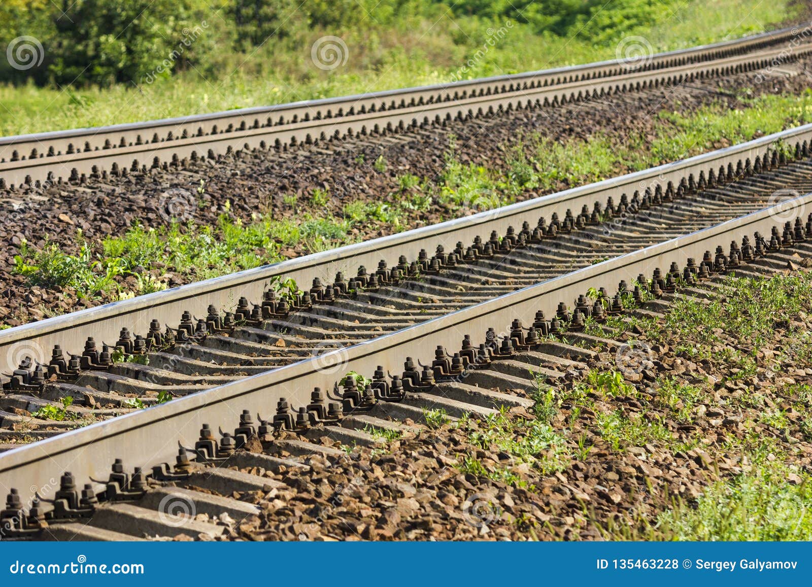 Two Railways Oncoming Direction in the Suburbs. Parallel Straight Paths ...