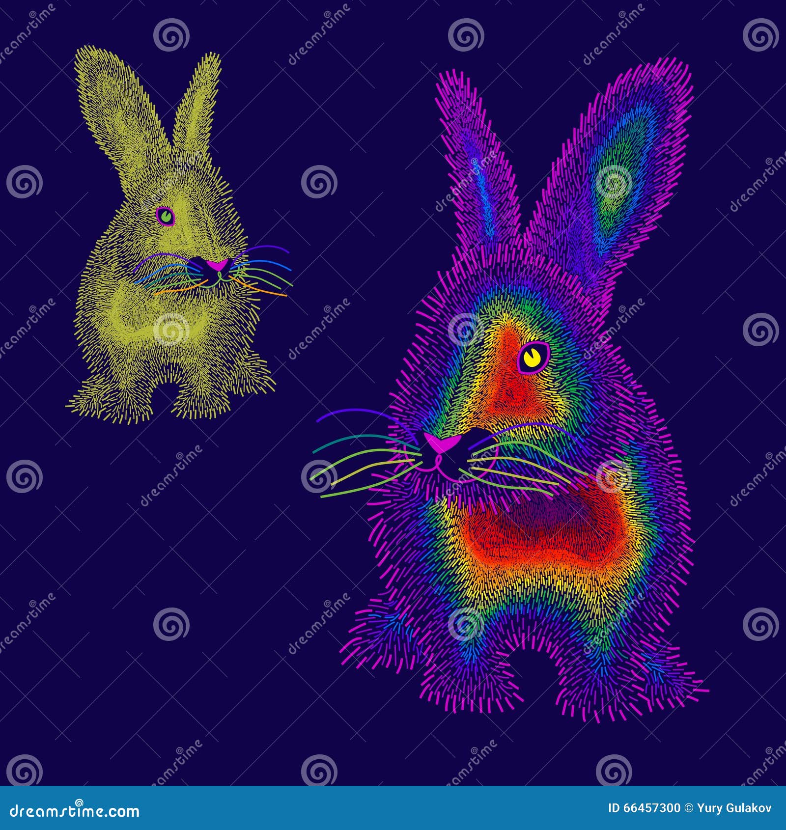 Two Rainbow Colored Rabbit. Stock Illustration - Illustration of color ...