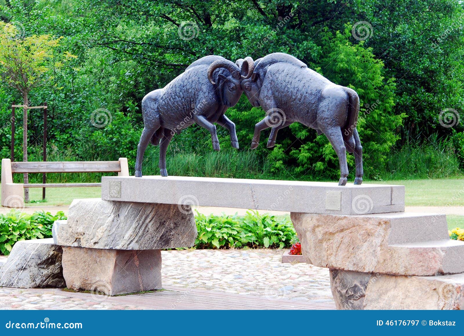 Two Rams on the Bridge in Druskininkai City Stock Image - Image of ...