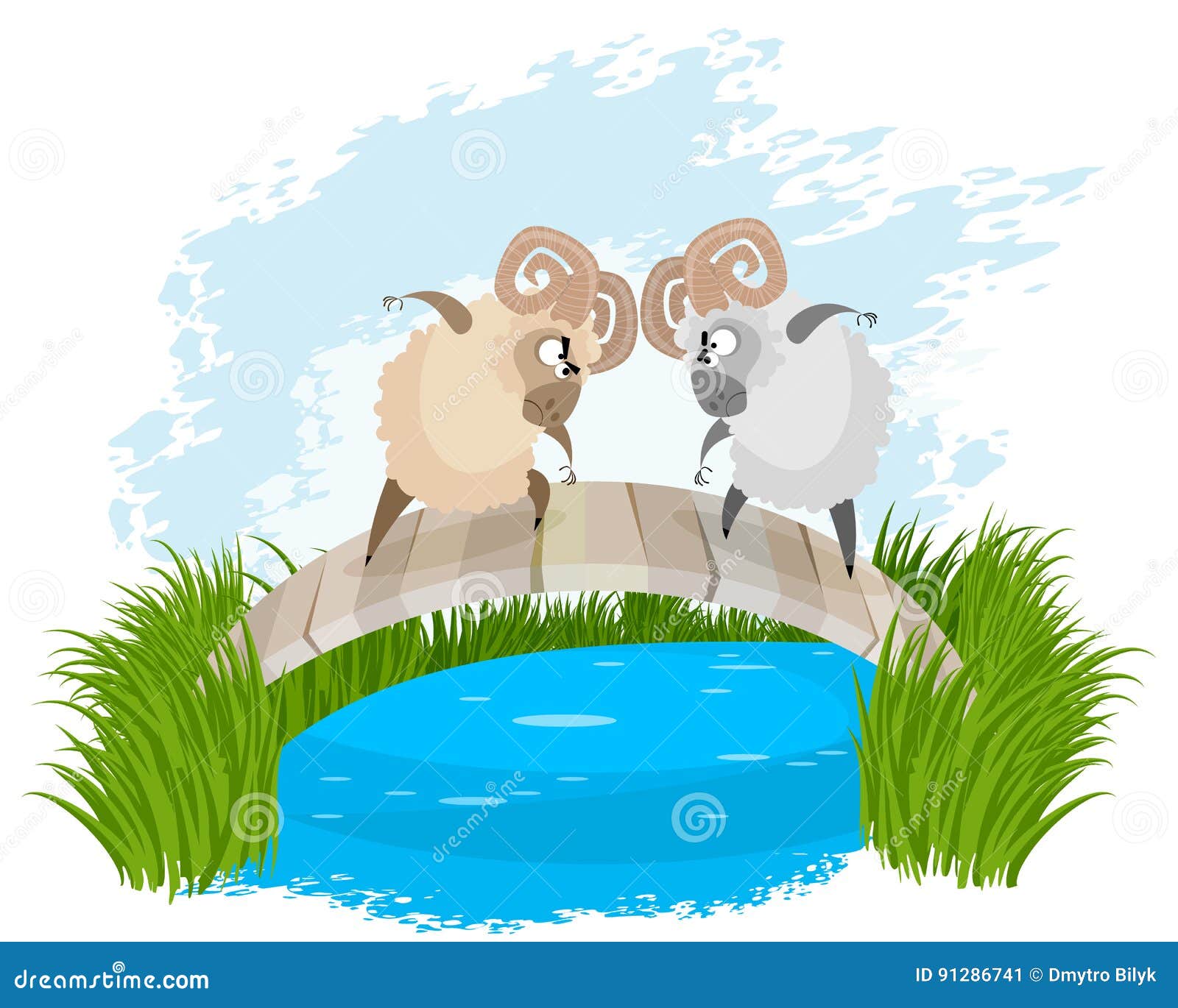 Two rams on bridge stock vector. Illustration of water - 91286741