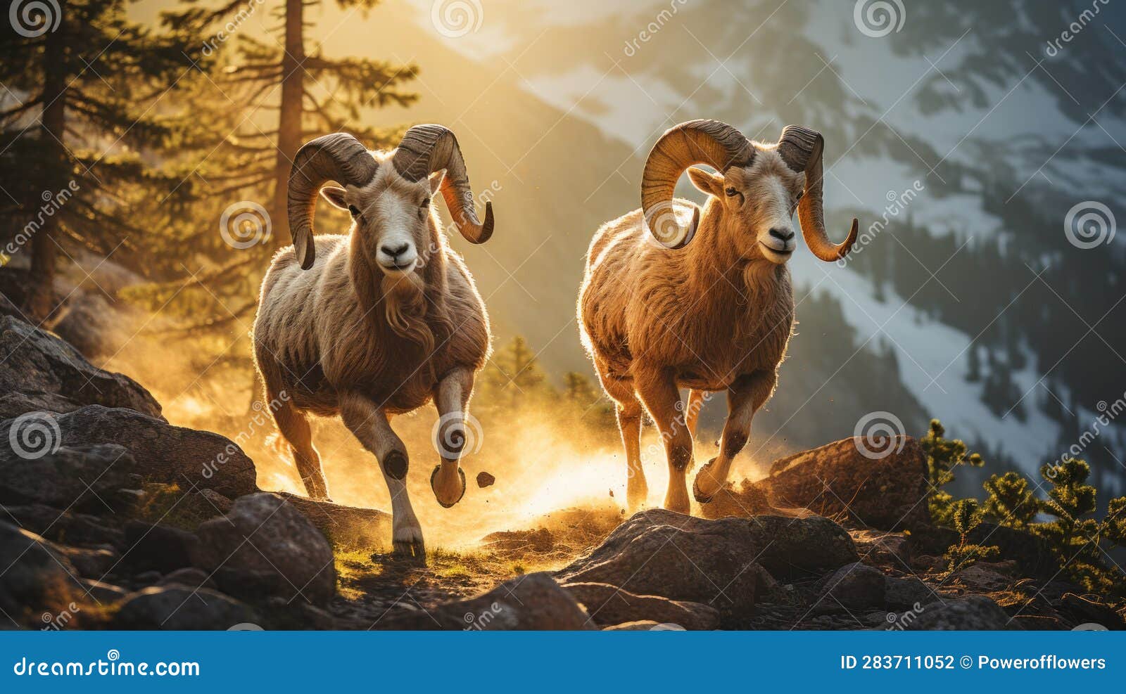 Two Rams in the Mountains Created with Generative AI Technology Stock ...