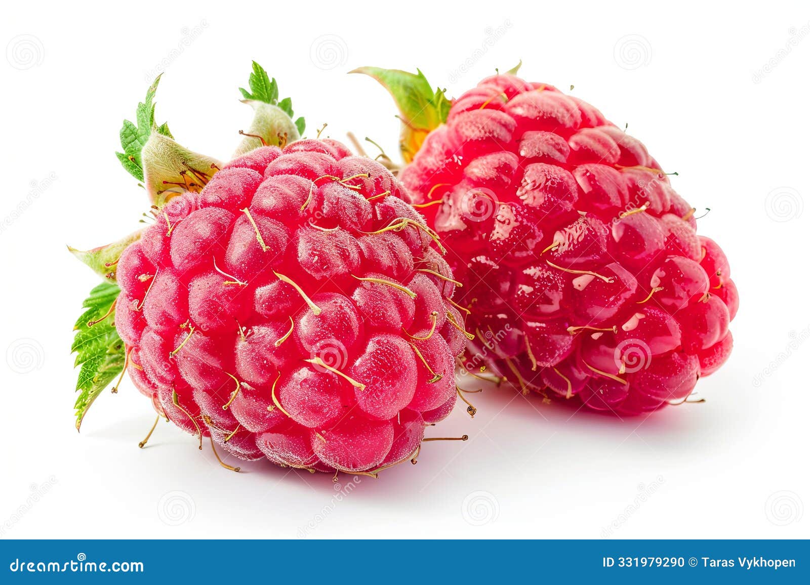 Two Raspberry Berries with Leaves on a White Background Stock Photo ...