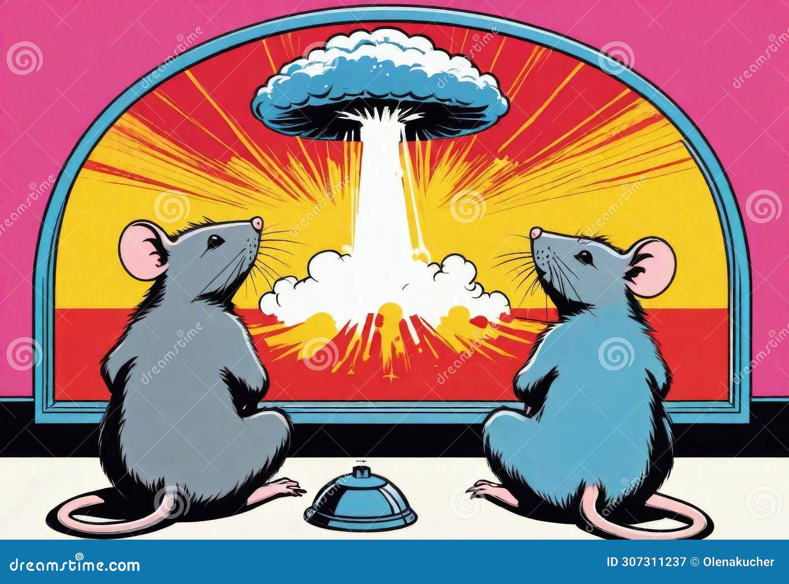 Two Rats in Pop Art Style Against the Background of a Nuclear Explosion ...
