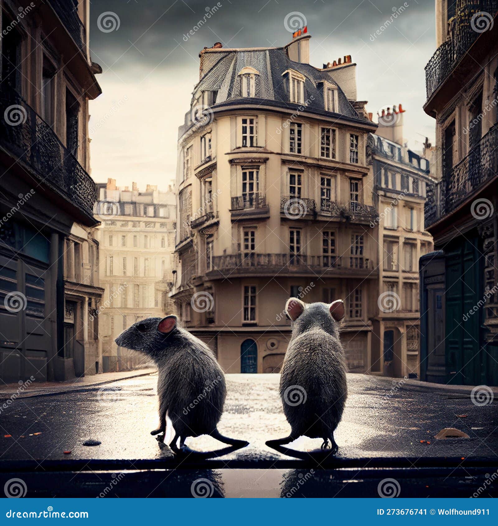 Two Rats in a Street of a Big City. Generate Ai Stock Illustration ...