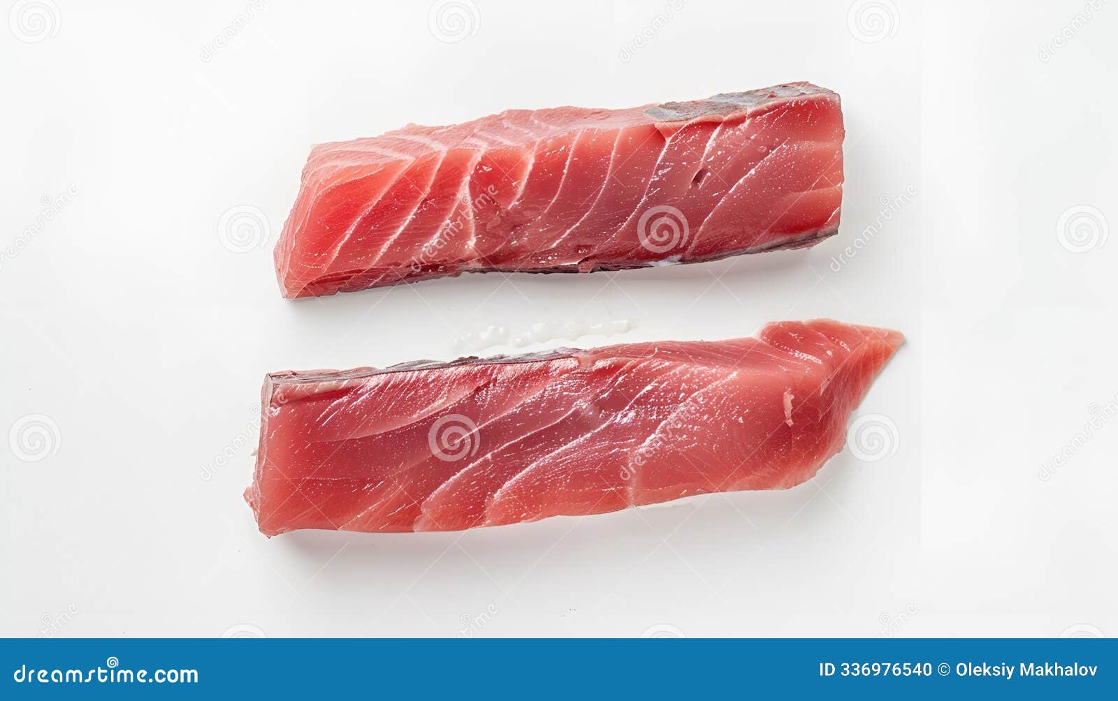 Two Raw Tuna Fillets on White Background, Top View Stock Illustration ...