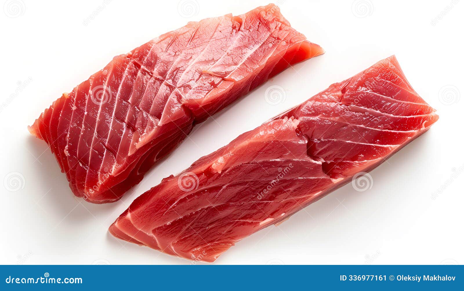 Two Raw Tuna Fillets on White Background, Top View Stock Illustration ...