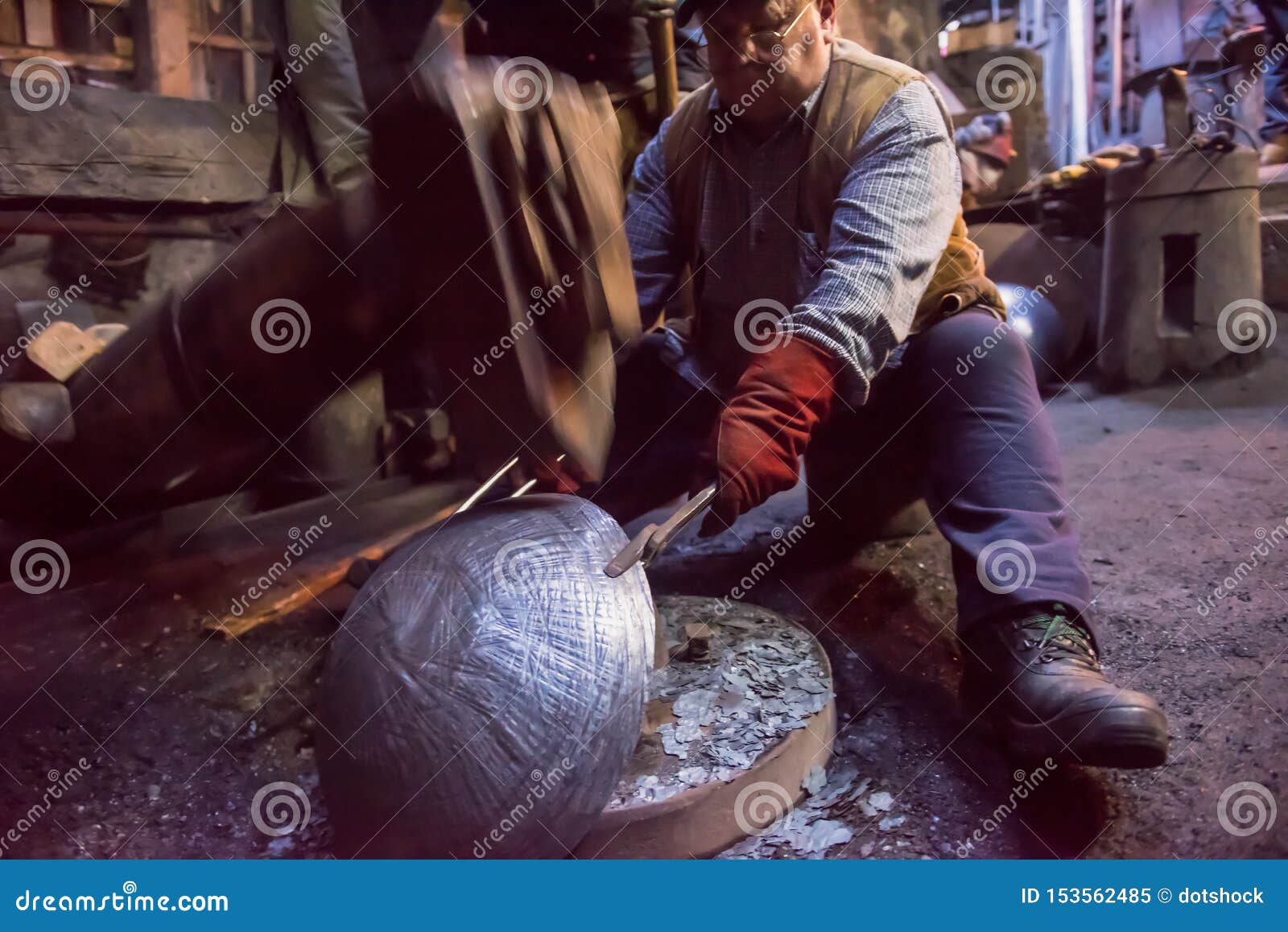 Blacksmith Workers Using Mechanical Hammer at Workshop Stock Image ...