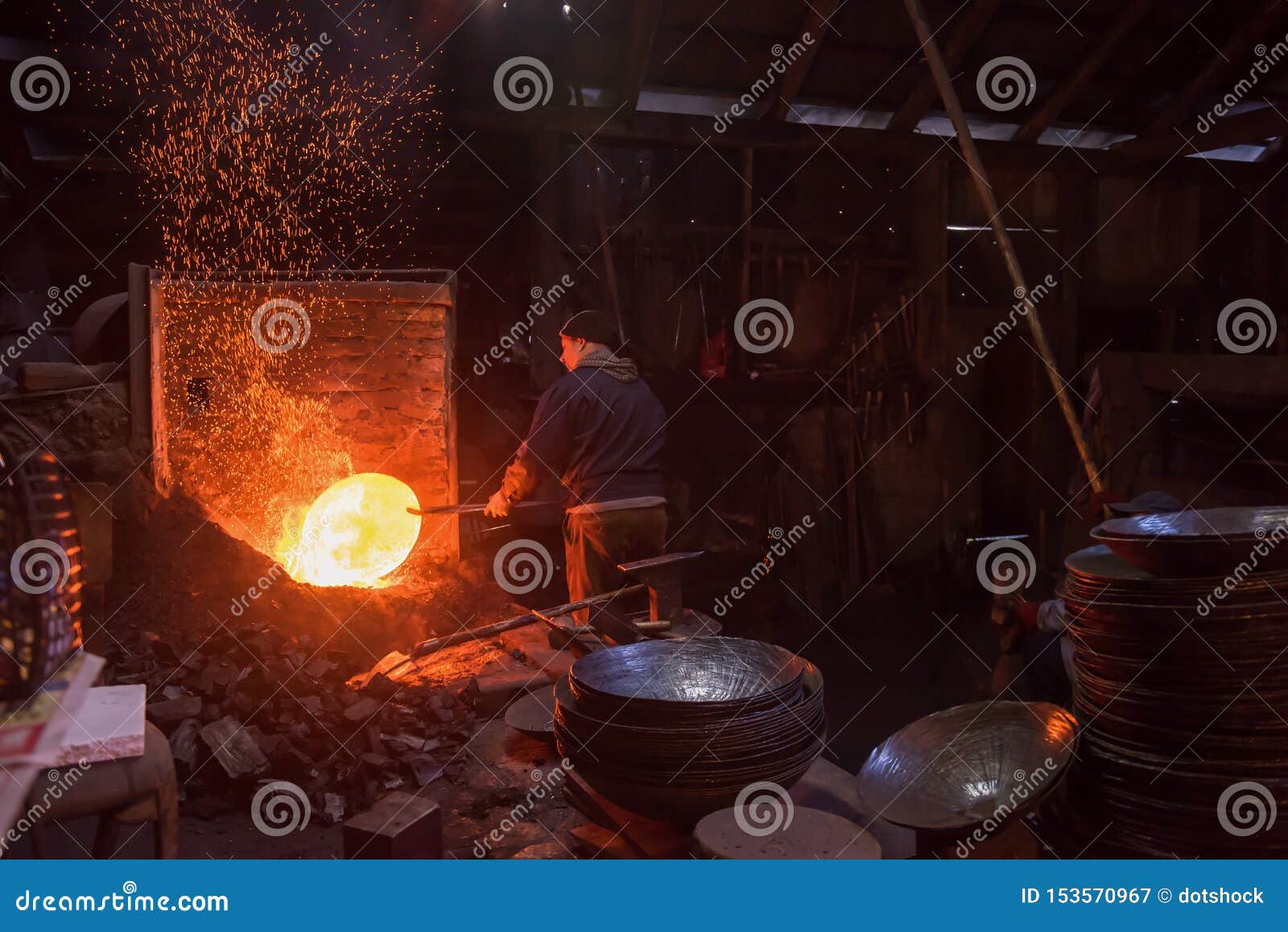 Blacksmith Workers Using Mechanical Hammer at Workshop Stock Image ...
