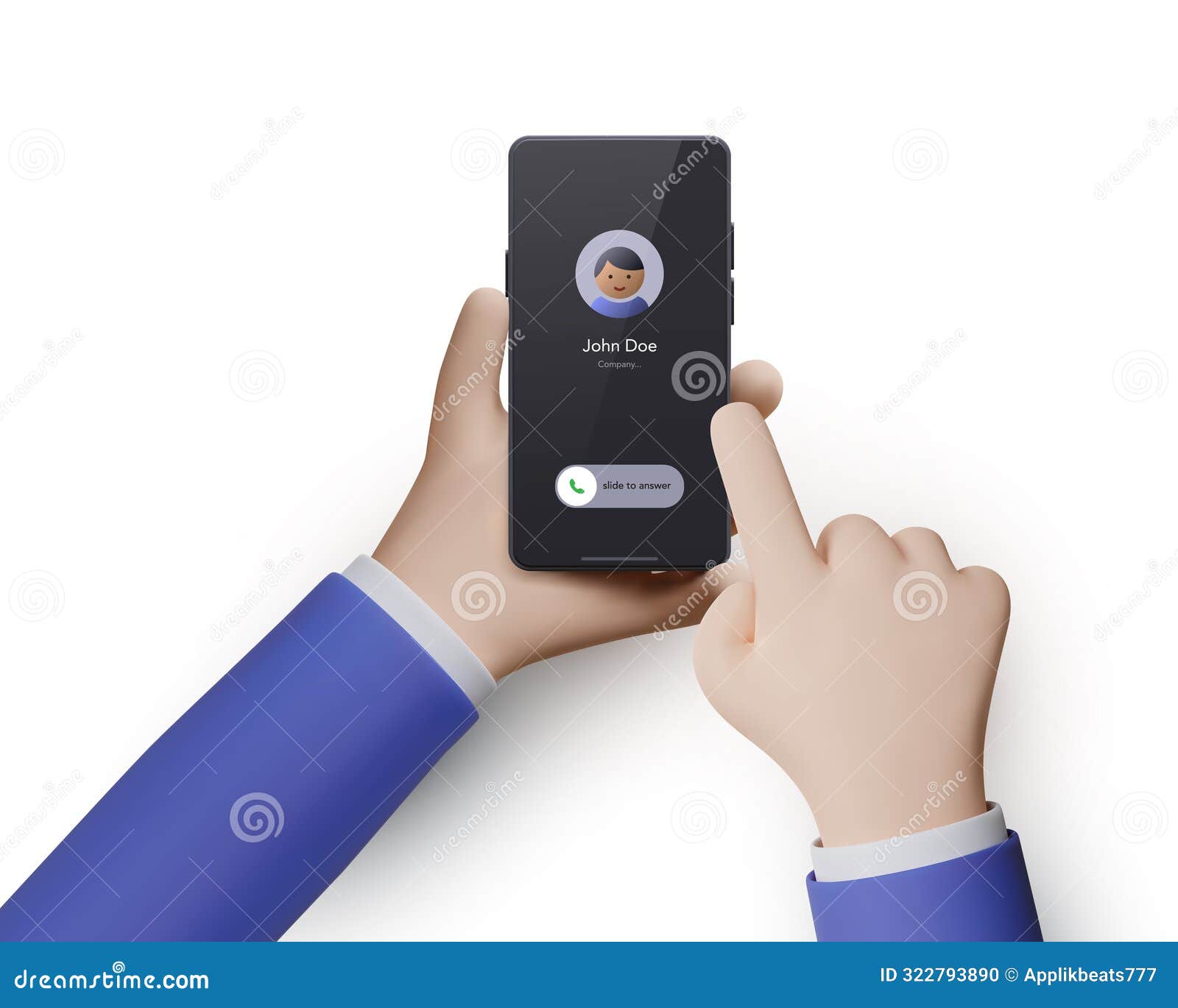 Two Realistic Hands with a Phone Isolated on a White Background. Phone ...
