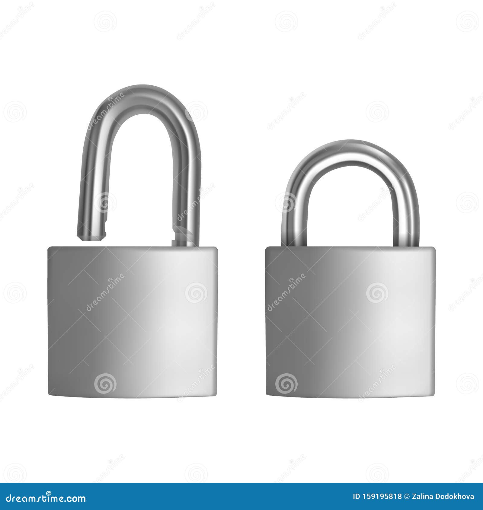 Two Realistic Icons Silver Padlock In The Open And Closed Position ...
