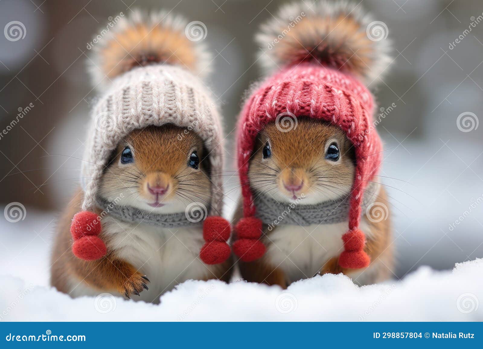 A Two Realistic Squirrels with a Winter Hat Stock Photo - Image of ...