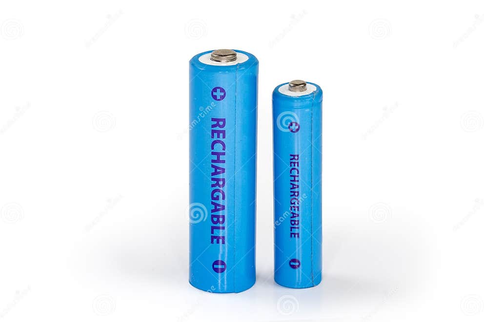 Two Rechargeable Batteries Different Sizes on a White Background Stock ...