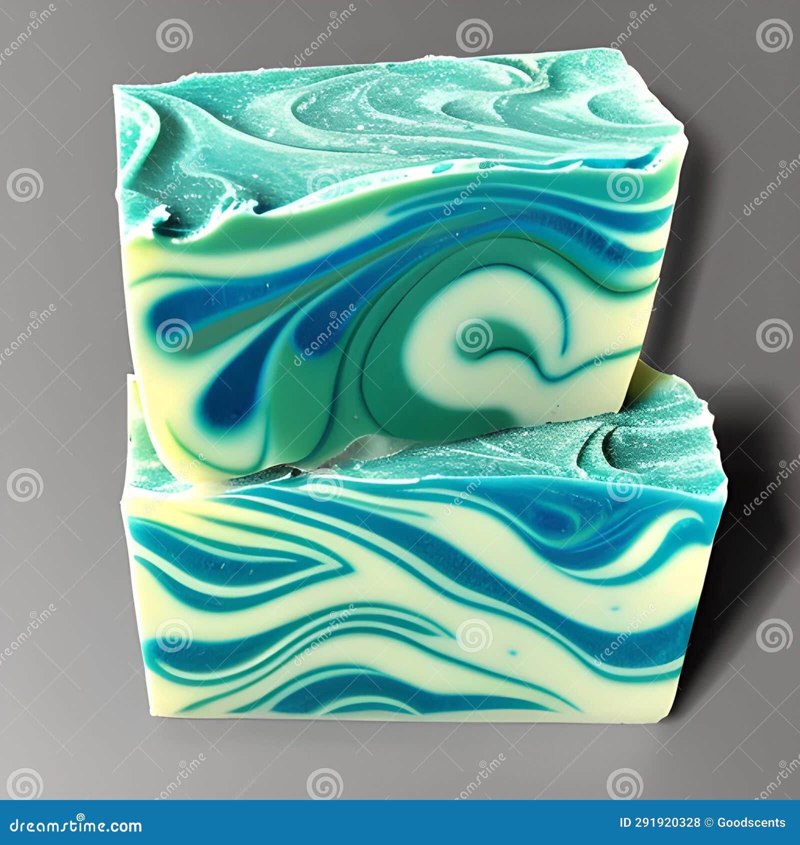 Two Rectangular Bars of Handmade Soap Featuring Green, Blue and White ...