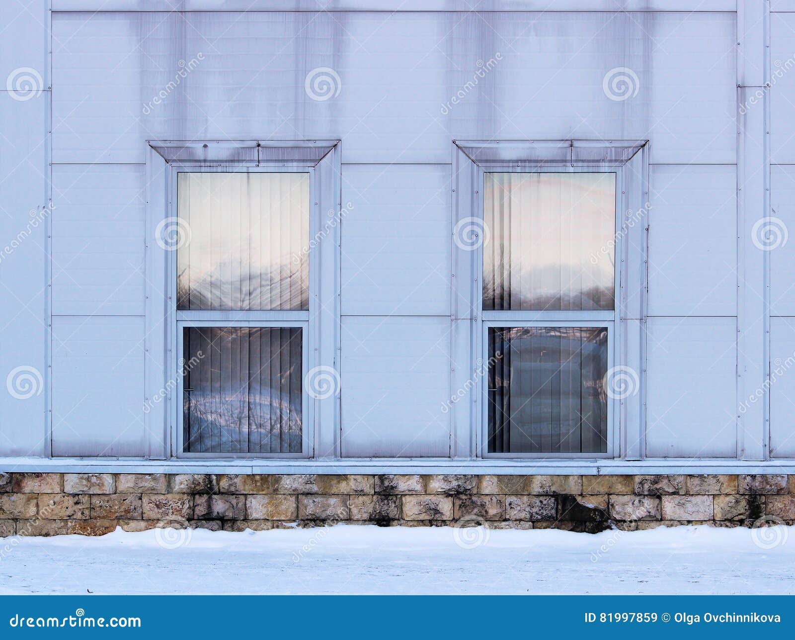 Two Rectangular Windows with Siding Imitating Steel, on Large Sports ...