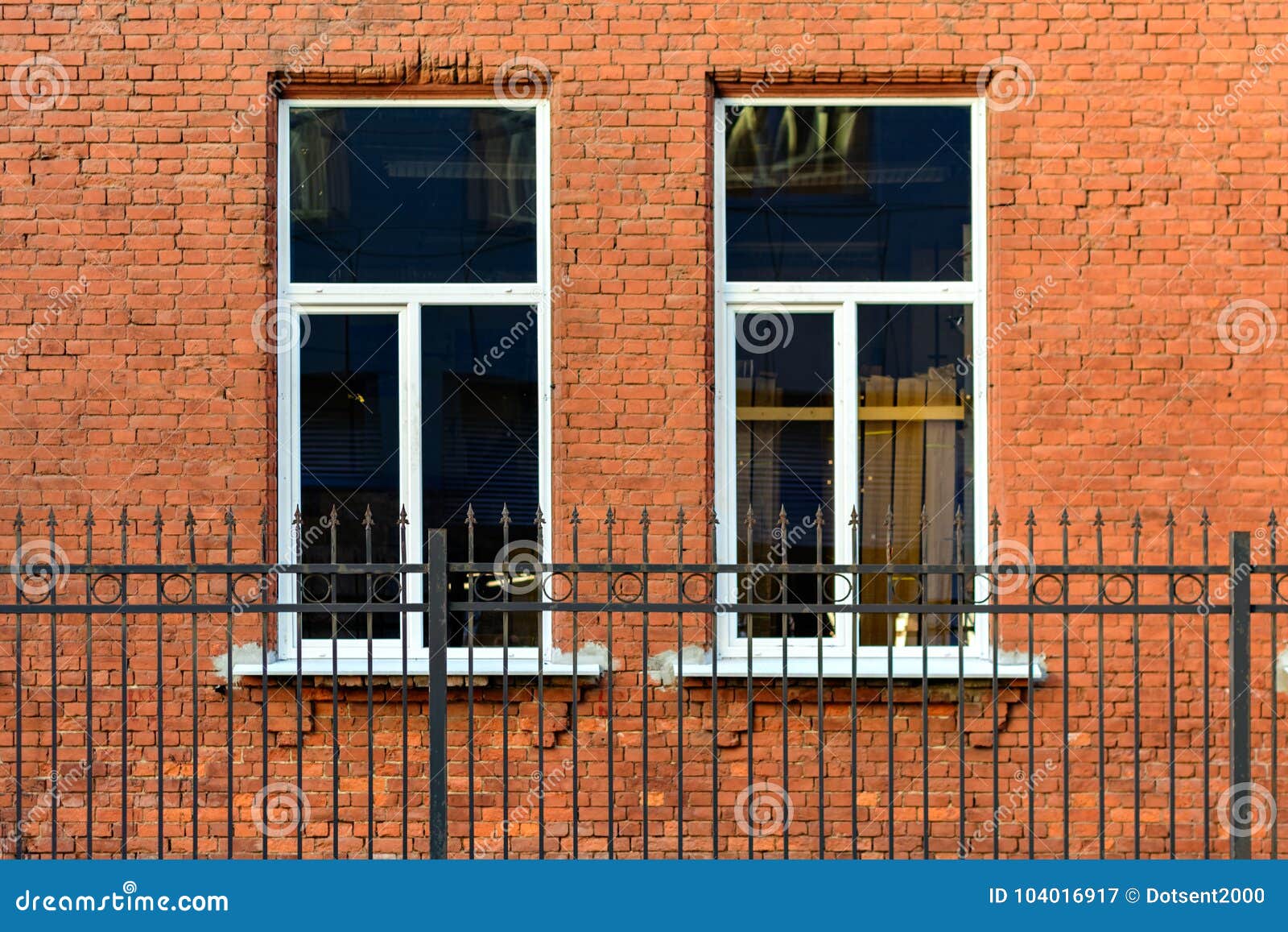 Two windows on the wall. stock image. Image of white - 104016917