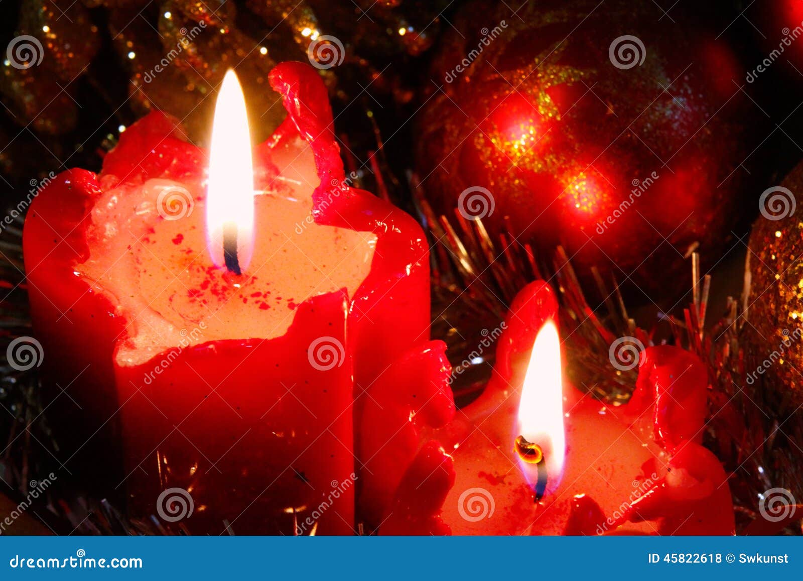 Two red Advent candles. stock photo. Image of season - 45822618