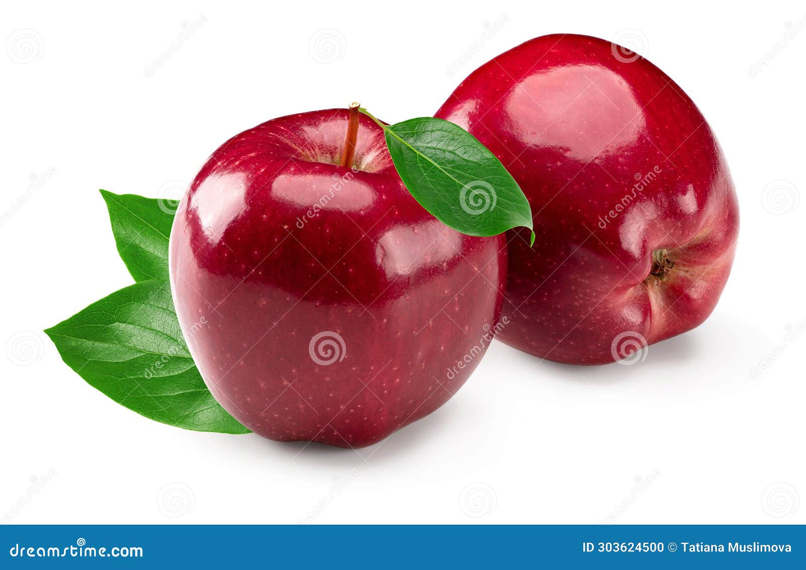 Two Red Apples with Green Leaves Isolated on White Background. Clipping ...