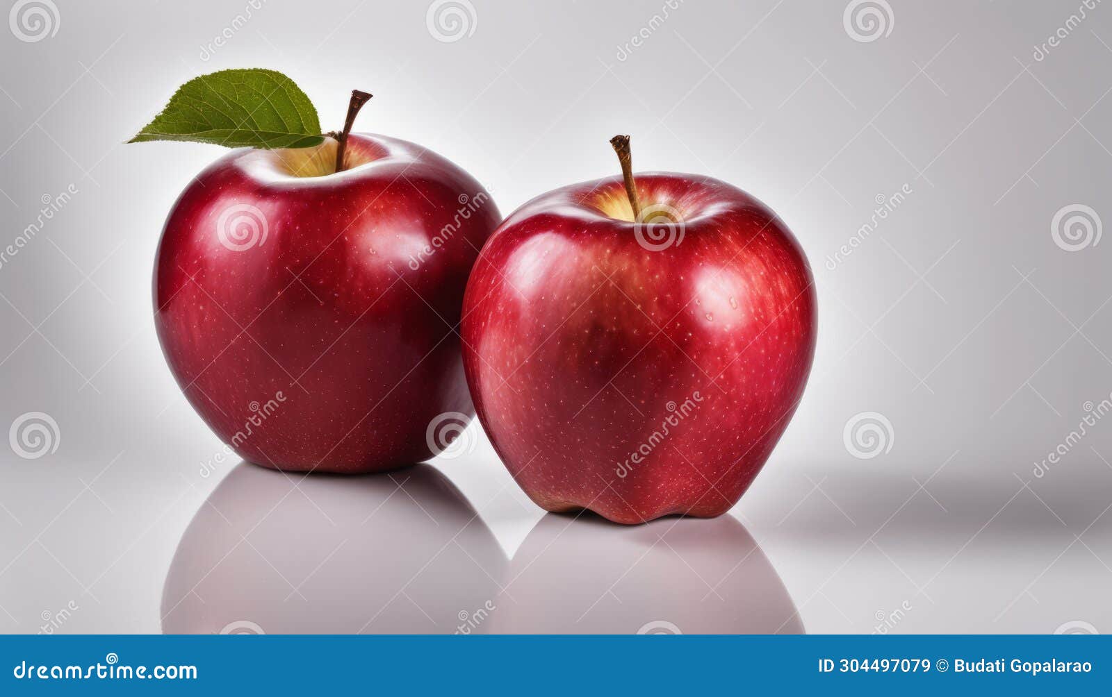 Two Red Apples with Green Leaves on a White Background Stock ...