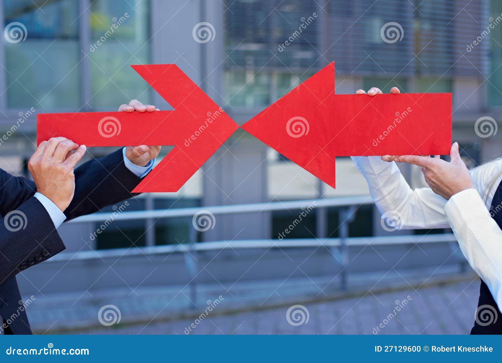 Two Red Arrows Pointing To Each Stock Photo - Image of marketing, hand ...