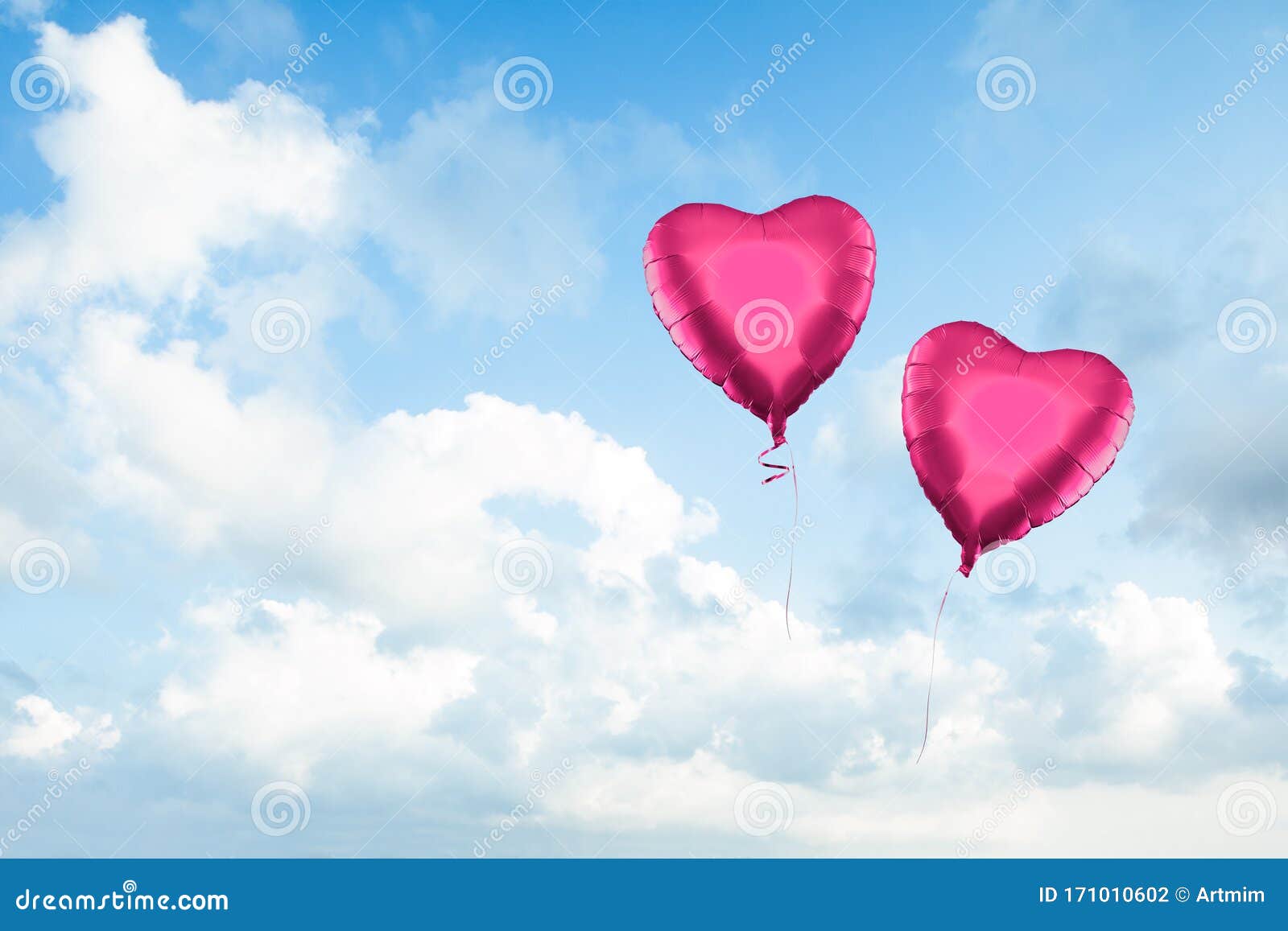 Two Red Balloons on Blue Sky Clouds Background. Beautiful Landscape ...